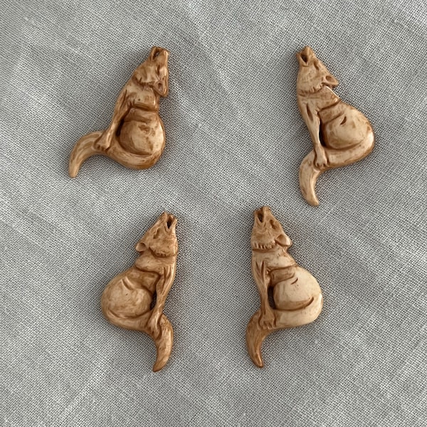 Deep Relief "antiqued" Howling Wolf , Buffalo Bone Carving , Supplies ...
