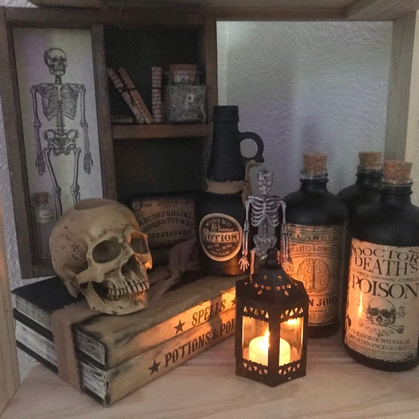 Handmade Halloween Book Display, Potions Bottle, Halloween Witch Props ...