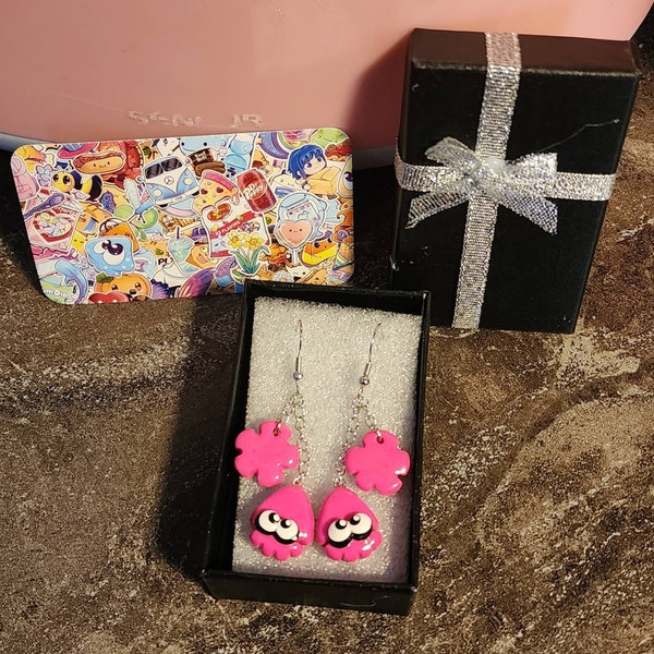 Splatoon Squid & Splat Earrings - Dark Blue, Blue, Cyan, Purple, Pink ...