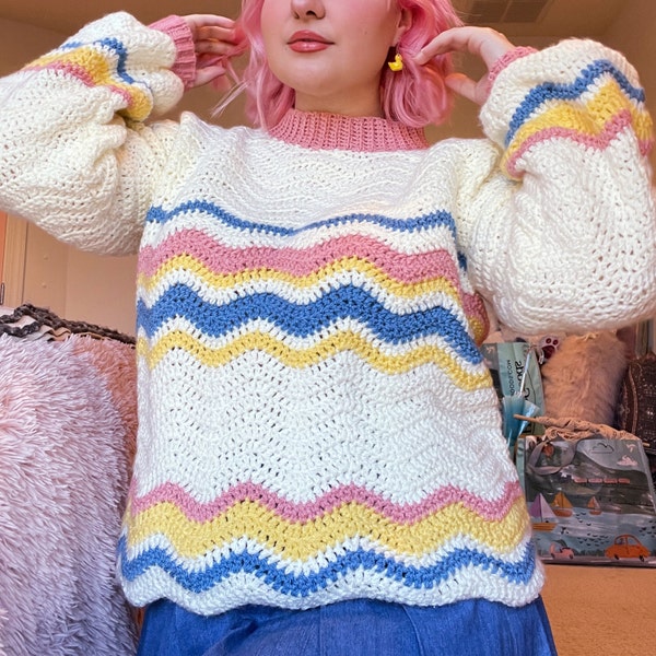 What Morgan Makes Ripple Crew Crochet Sweater PDF Pattern - Etsy