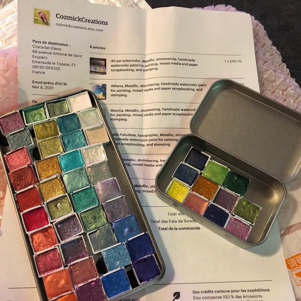 40 Set Watercolor, Metallic, Shimmering, Handmade Watercolor Paint for ...