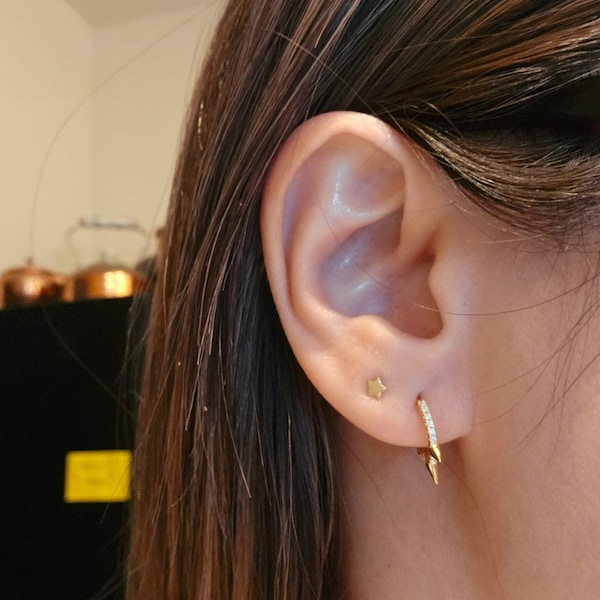 14K Solid Gold Stud 2mm Tiny Stud Earring Tiny Cz Stud Minimalist Stud Earrings 14K Solid Gold ...