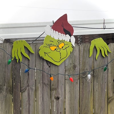 Digital Grinch Peeking Over Fence PDF INSTANT DOWNLOAD Holiday Decor ...