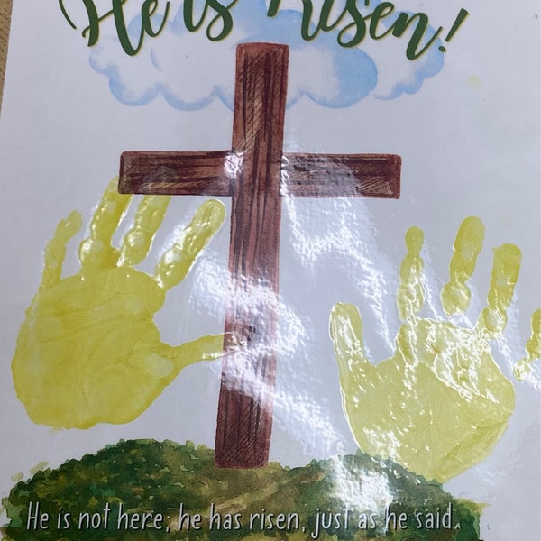 PRINTABLE Easter Handprint Art Craft for Kids, He is Risen Keepsake Art ...