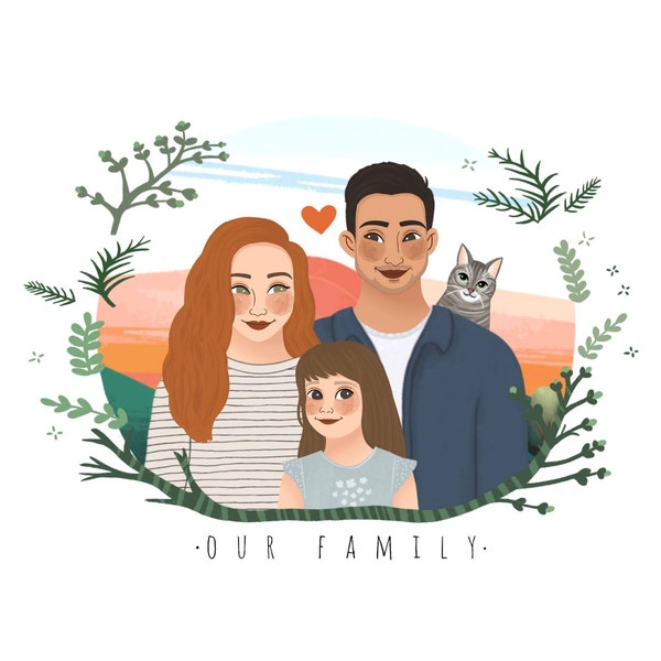 Family Tree Illustration, Couple Portrait, Couple Illustration, Wedding ...