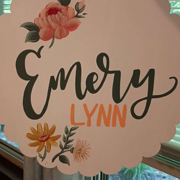 Boho Floral Hospital Door Hanger, Baby Girl Door Hanger, Scallop Edge ...