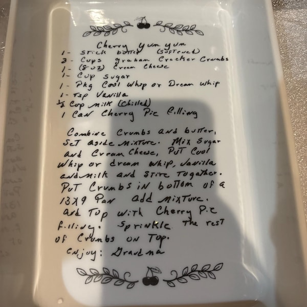 Handwritten Recipe Bakeware Personalized Casserole Pan Hand Written ...