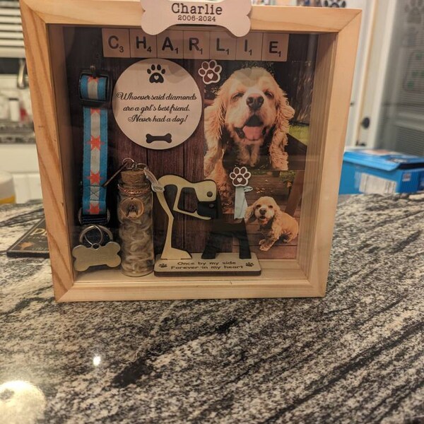 Personalized Cat Memorial Keepsake Shadow Box, Pet Name Sign With Collar Holder Pet Fur Keepsake ...