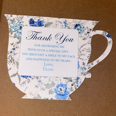 Tea Party Thank You Cards Teacup Shaped Thank You Card Included White ...