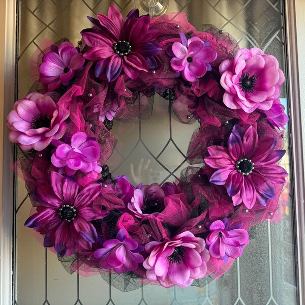 Fluffy Purple Wreath, Goth Home, Halloween Home, Everyday Wreath ...