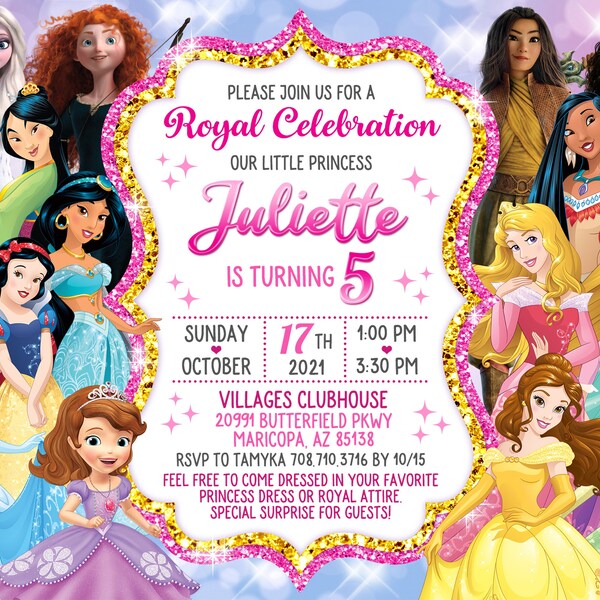 Princess Invitation Birthday Invite Party All Princess Invites Birthday ...