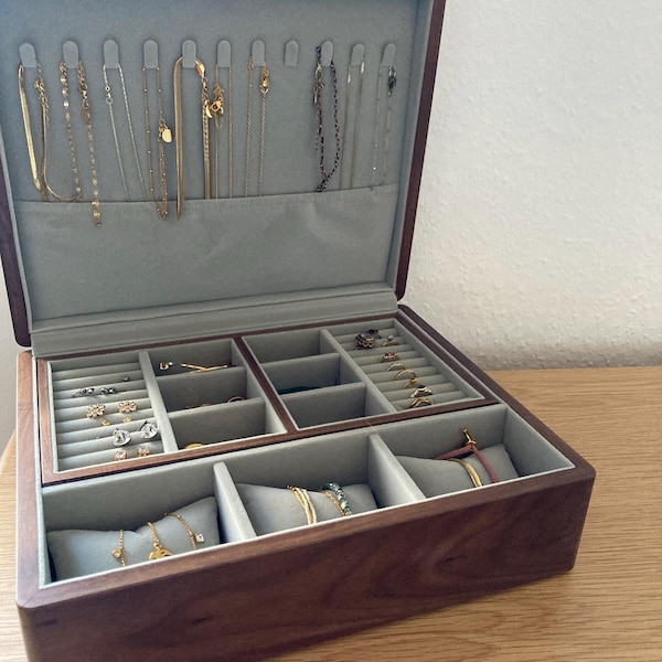 Solid Walnut Wood Green Grey Jewelry Box, Personalized Wooden Jewelry ...