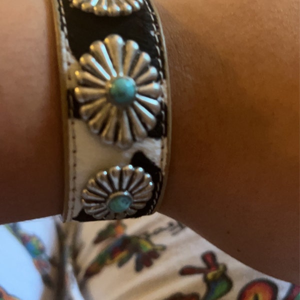 COWHIDE CUFF CONCH Bracelet | Hair on Cowhide Genuine Leather ...