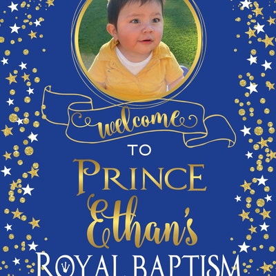 Royal Prince Birthday Party Welcome Sign Printable With Photo Navy or ...