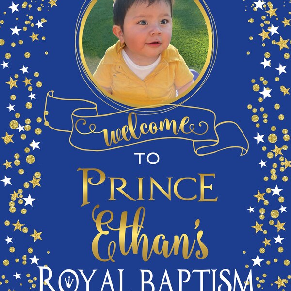 Royal Prince Birthday Party Welcome Sign Printable With Photo | Navy or ...