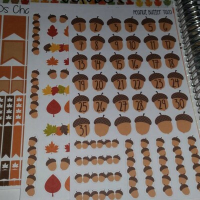Acorn Date Stickers Fall Date Covers Number Planner Stickers Fall ...