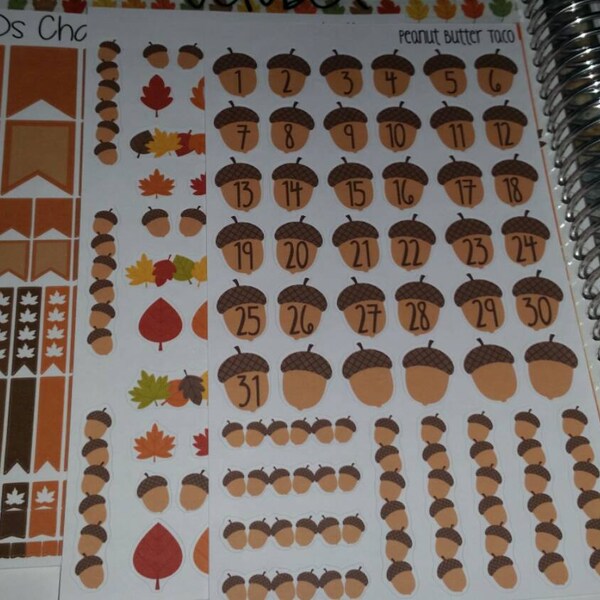 Acorn Date Stickers - Fall Date Covers - Number Planner Stickers - Fall ...