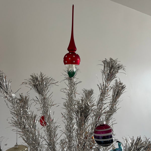 1 Czech Blown Glass Mushroom Tree Topper Christmas Ornament Decoration ...