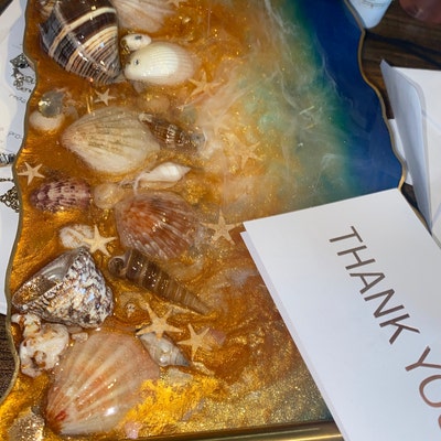 Resin Tray With Seashell Embelishments . - Etsy