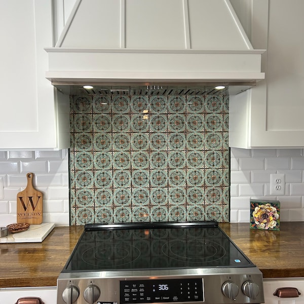 Ceramic Tile Sage Green Patterned Vintage Design Kitchen Backsplash ...