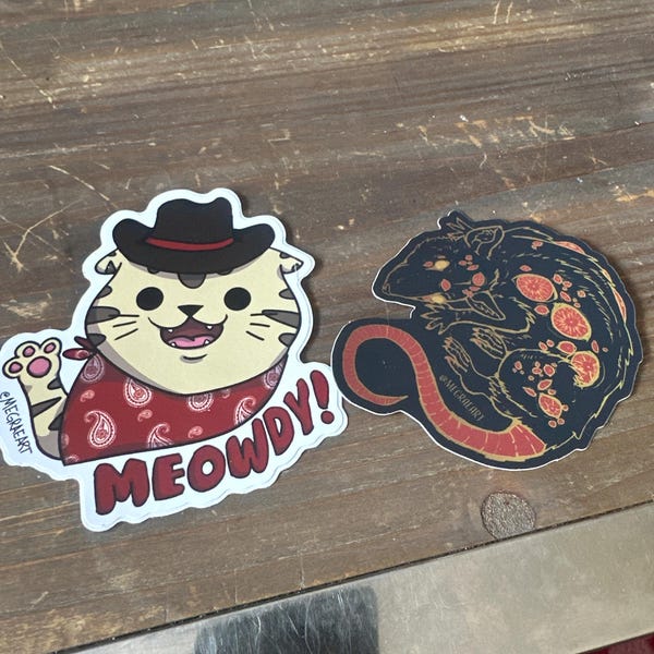 MEOWDY Cowboy Cat Stickers - Kawaii Cute Western Cat Printed Decal ...