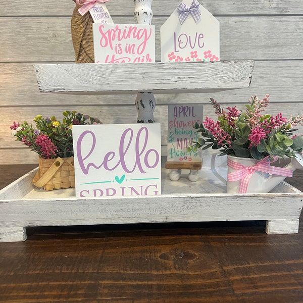 Spring Tiered Tray Decor, Tiered Tray Mini Floral Arrangement, Mini ...