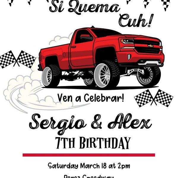 EDITABLE Truck Birthday Invitations, Red Truck Design, Ready Set Go ...
