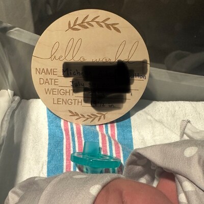 Baby Birth Announcement Wood Discs Milestone Card Hello World Sign ...