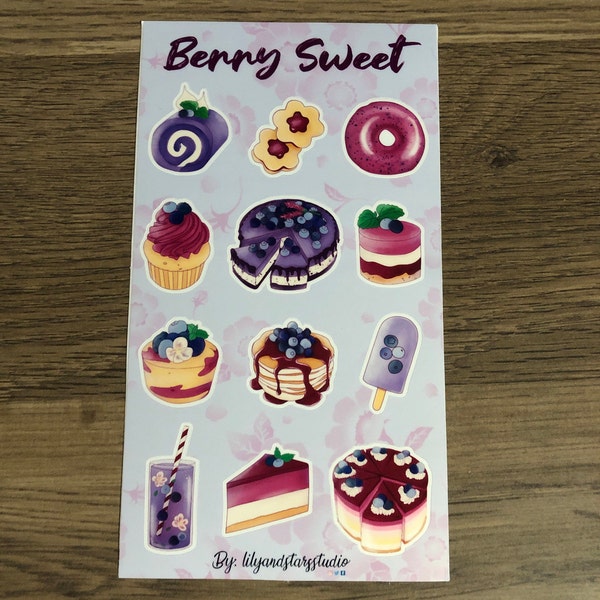 Blueberry Dessert Sticker Sheet • Kawaii Hand-drawn • Glossy Food - Etsy