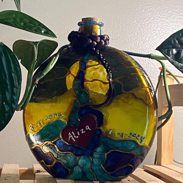 Glass Urn Tree of Life Human Ash Urn Memorial Glass Cremation Urn Hand ...