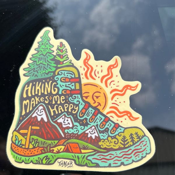 HIKING MAKES Me HAPPY // Weatherproof Outdoor Sticker // Vinyl 4 ...