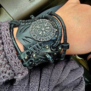 Thor Hammer Black Leather Bracelet, Thor Mjolnir Geniune Leather Cuff ...