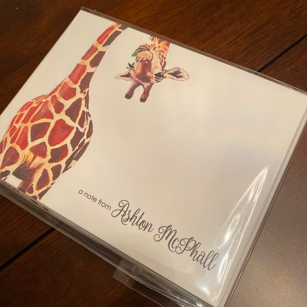 Giraffe Personalized Folded Note Cards - Set of 8 - Note Card ...