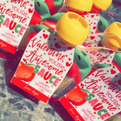 Applesauce Valentine Gift Tags, You're Awesome-sauce, Fruit Apple ...