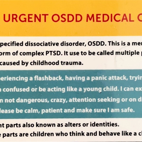 DID & OSDD Crisis Card Pack of Two Medical Card Emergency Depression ...