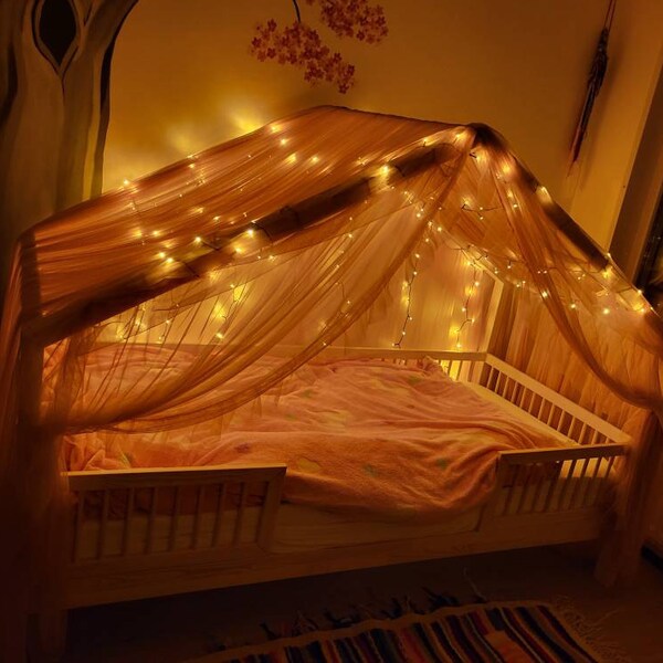 DELUXE With Frill Blush Canopy, Tulle Bed Canopy, Custom Size Bed ...
