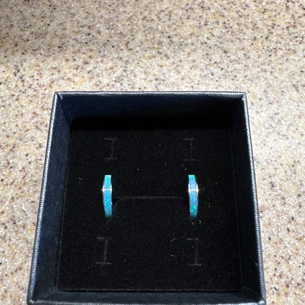 HOOPS: Blue Opal Inlay Huggie Hoop Earrings • Blue Opal Huggie Earrings ...