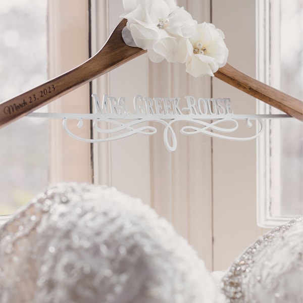 Personalized Bride Hanger With Flowers, Custom Wedding Dress Hanger ...