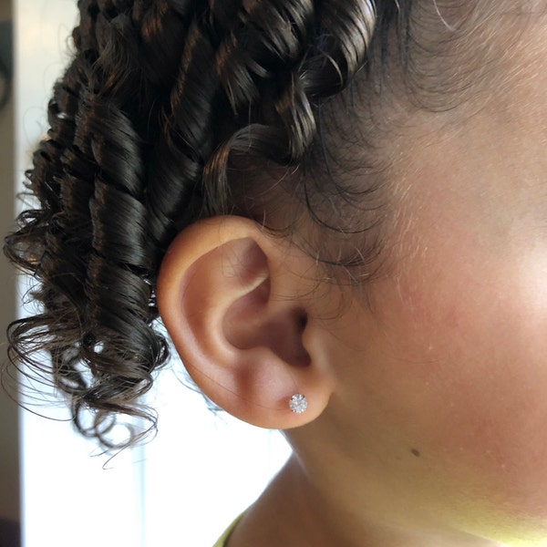 14K Rose Gold Round Stud Screw Back Earrings, Children Girls Womens ...