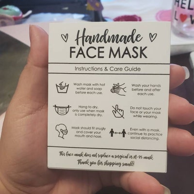 PRINTABLE Face Mask Care Card, Handmade Face Mask Tag, Cloth Face Mask ...