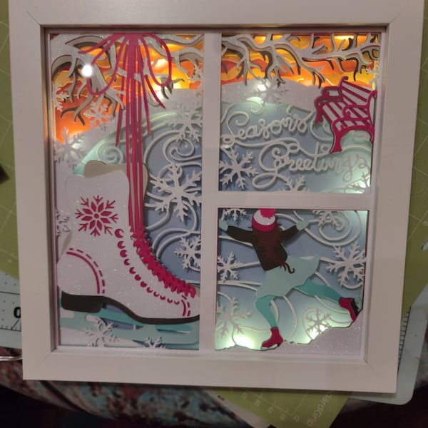 3D SVG Ice Skating Shadow Box, Layered Winter Shadow Box Svg ...