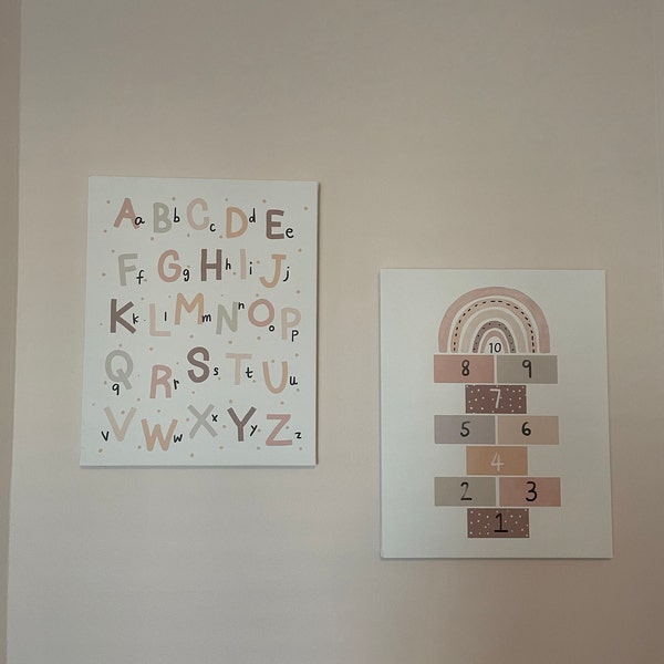 Alphabet and Numbers Poster, Hop Skip Jump, Letters Poster, Boho Abc ...