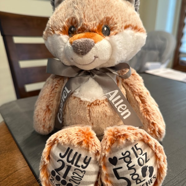 Fox Birth Stats Stuffed Animal, Personalized Plush Fox Birth ...