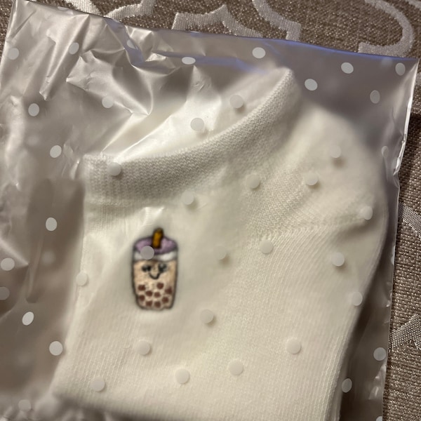SET OF 2 Bubble Tea Embroidered Socks - Boba Tea Socks - Milk Tea Socks ...