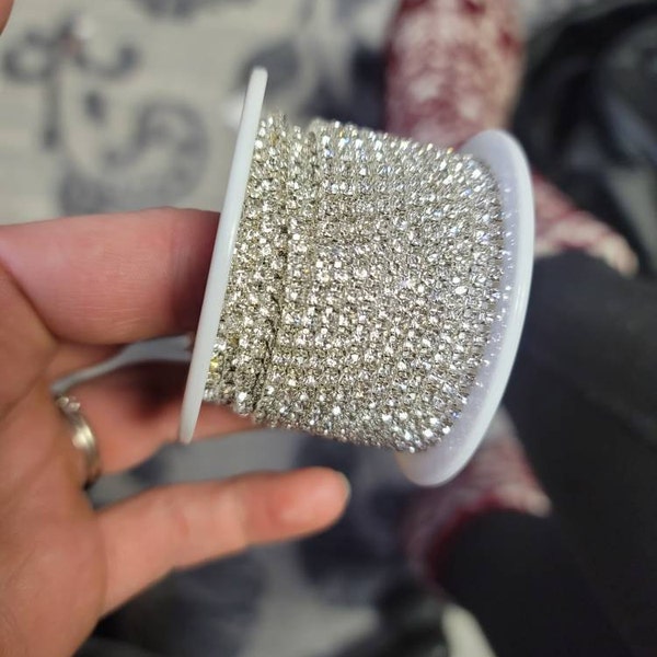 Silver Rhinestone Chain by Yard With Clear Crystal in Silver Setting ...