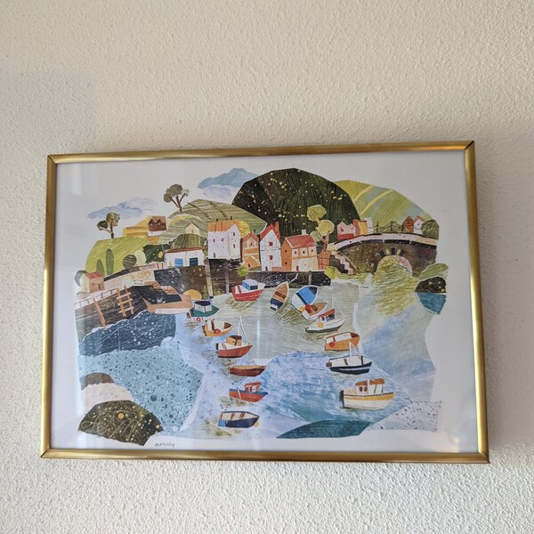 A4 Collaged Harbour Landscape Print, Illustration - Etsy