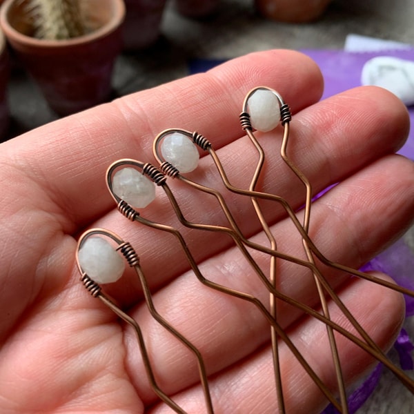Moonstone Crystal Hair Pins - Antique Copper Updo Accessories - Hair ...