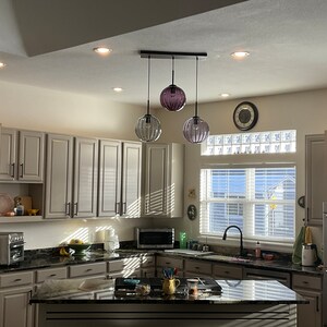 Set of Four Hanging Lights Over Bar, Ceiling Light Fixture, Blown Glass ...