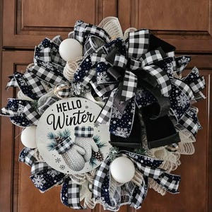 Hello Winter Wreath Sign, Mittens, Round Sign, Winter Decor, Winter ...