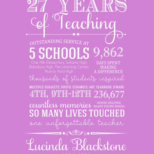 Teacher Retirement Gift - Printable DIGITAL FILE - Personalized Print ...